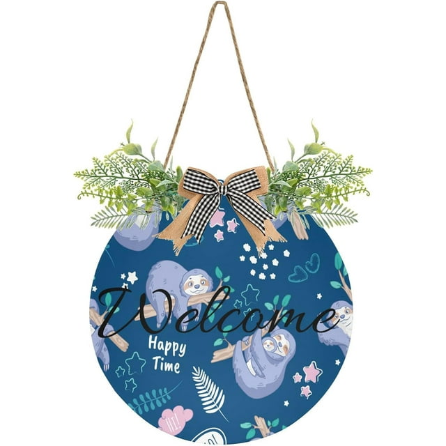 Coolnut Rainforest Sloth Welcome Sign for Front Door, Round Sign ...