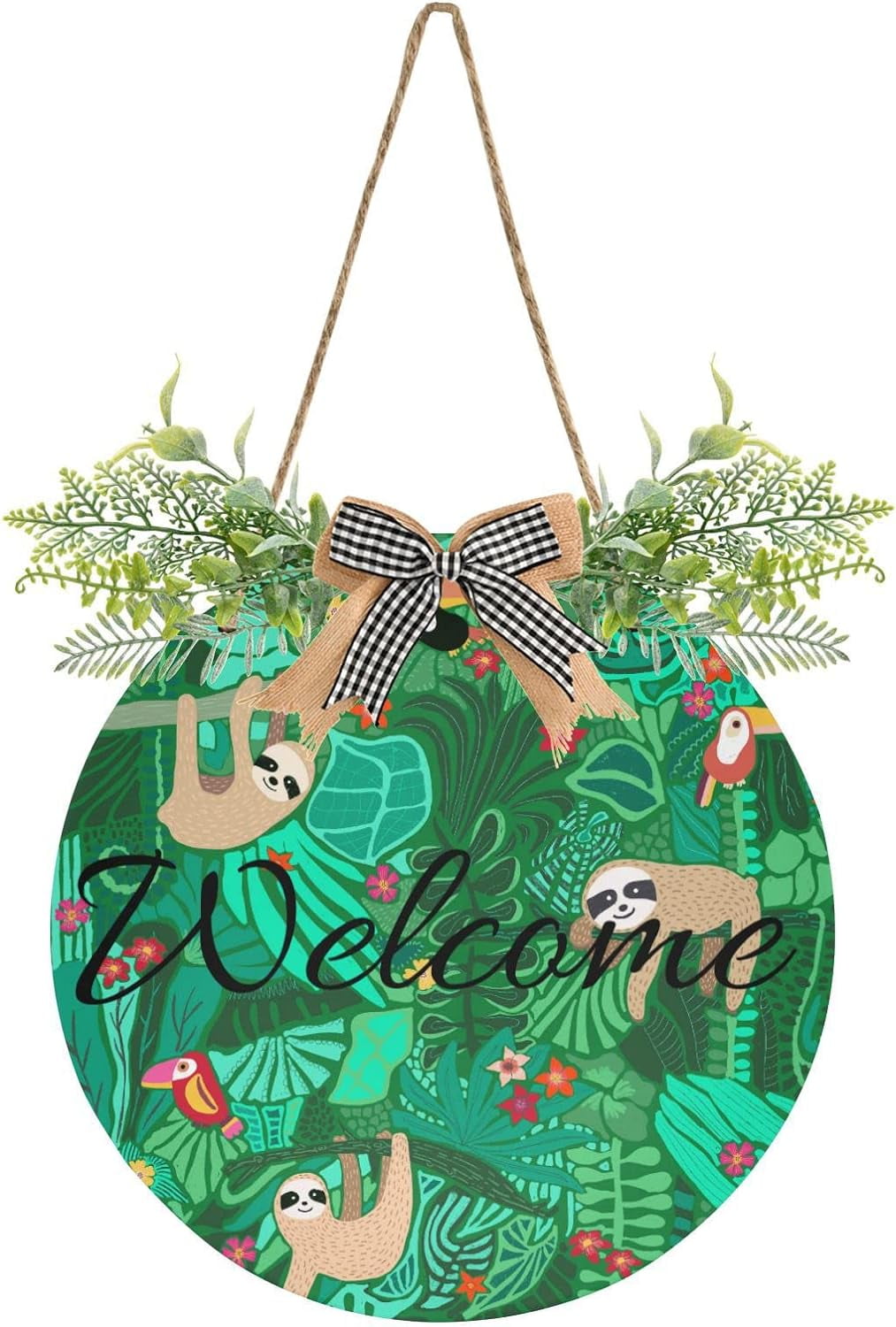 Coolnut Rainforest Sloth Welcome Sign for Front Door, Round Sign ...