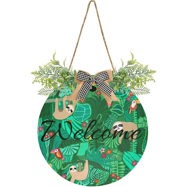 Coolnut Rainforest Sloth Welcome Sign for Front Door, Round Sign ...