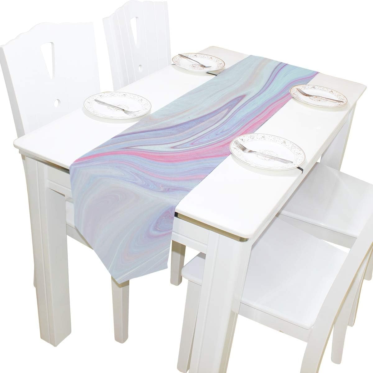 Coolnut Rectangle Cloth Table Runner, Multicolor Marble Table Cover 13 ...