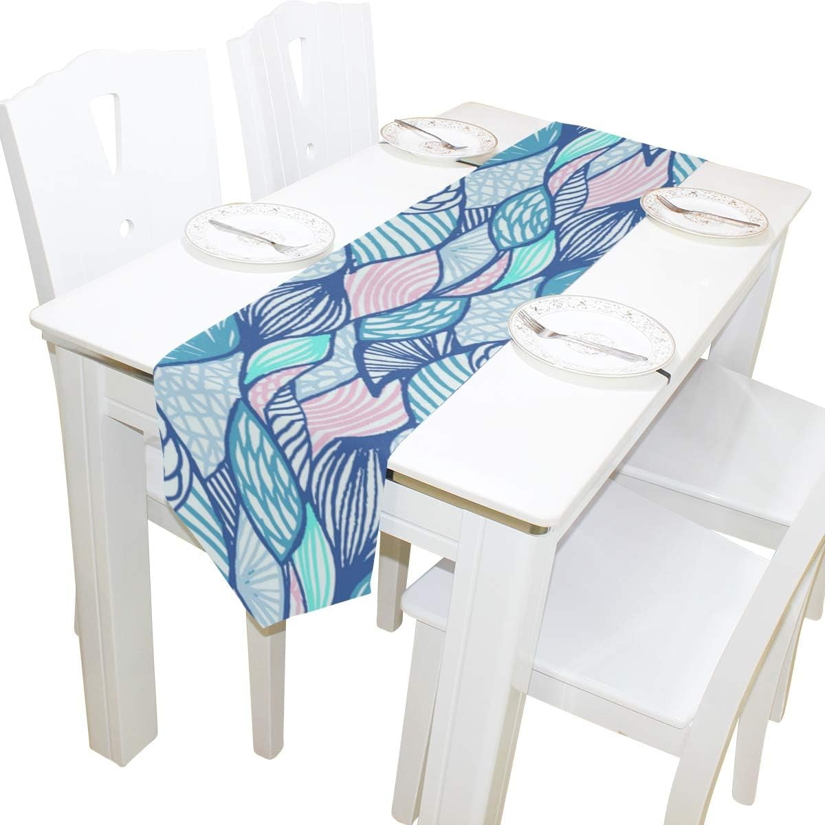 Coolnut Rectangle Cloth Table Runner, Stylized Waves and Shells Table ...
