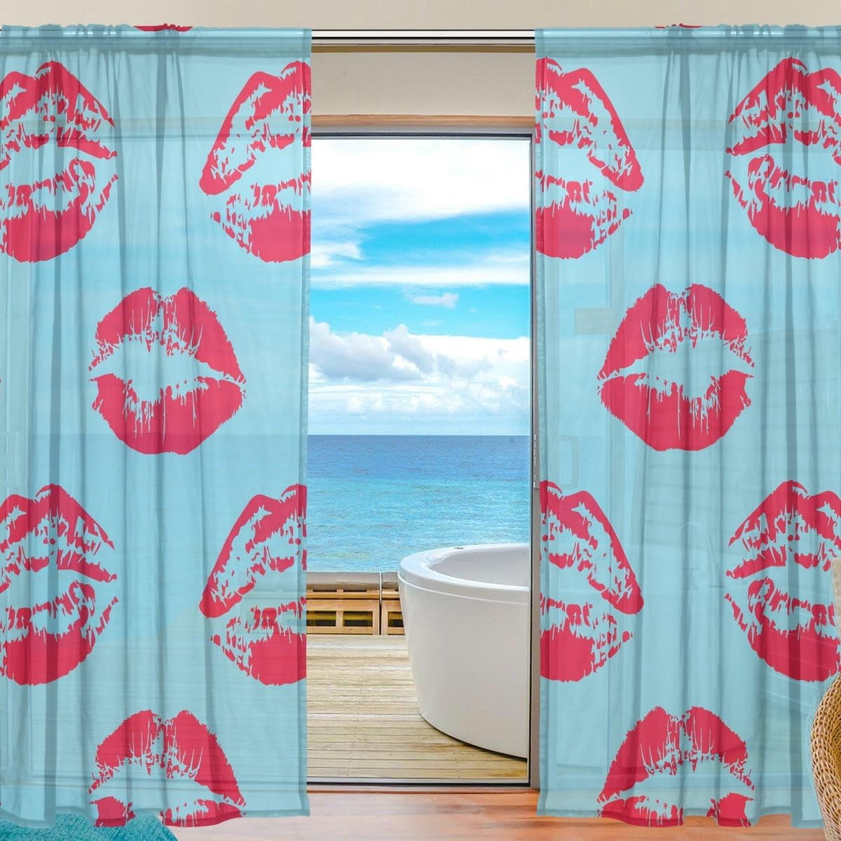 Coolnut Red Art Lips Sheer Gauze Door Curtain Window Curtain Drapes for ...
