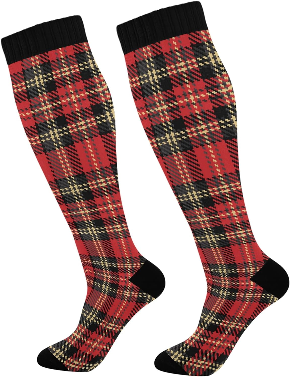 Coolnut Red Black Buffalo Plaid Compression Socks for Men & Women 1 ...