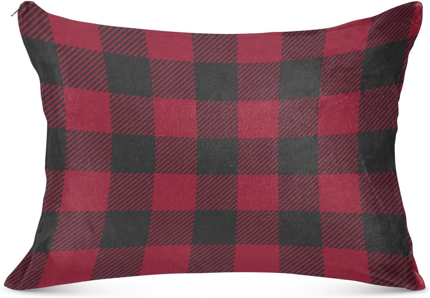 Coolnut Red & Black Buffalo Plaid Plush Pillowcase, Luxury Soft King ...