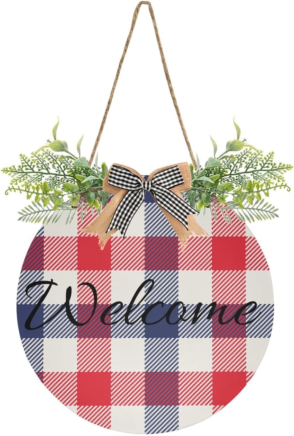 Coolnut Red Blue Plaid Welcome Sign for Front Door, Round Sign Hanging ...