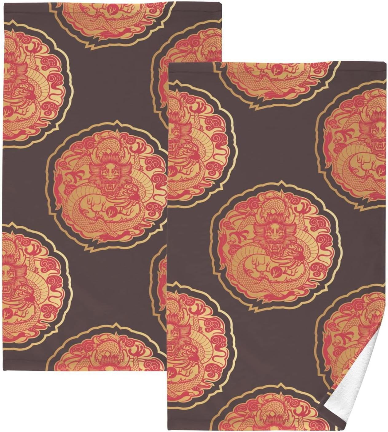 Coolnut Red Dragon Pattern Patterned Hand Towels 2 PCS, Cotton Bath ...
