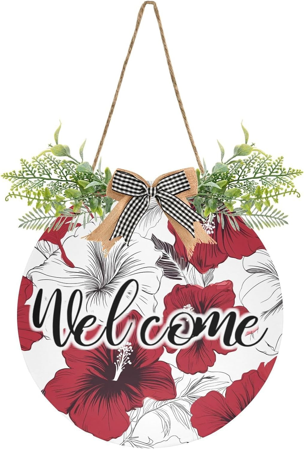 Coolnut Red Flower Front Door Round, Hanging Welcome Sign, Front Door ...