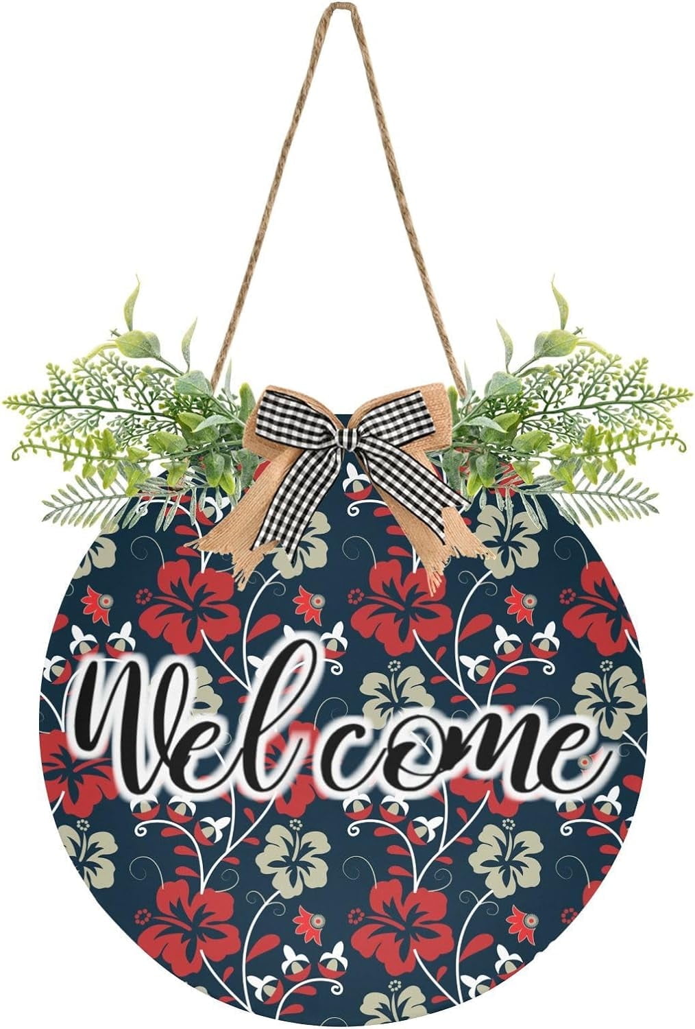 Coolnut Red Flower Front Door Round, Hanging Welcome Sign, Front Door ...