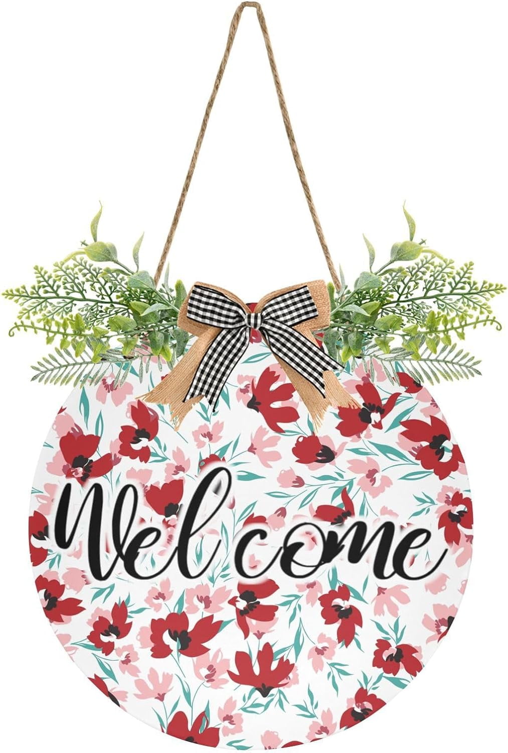 Coolnut Red Flower Front Door Round, Hanging Welcome Sign, Front Door ...