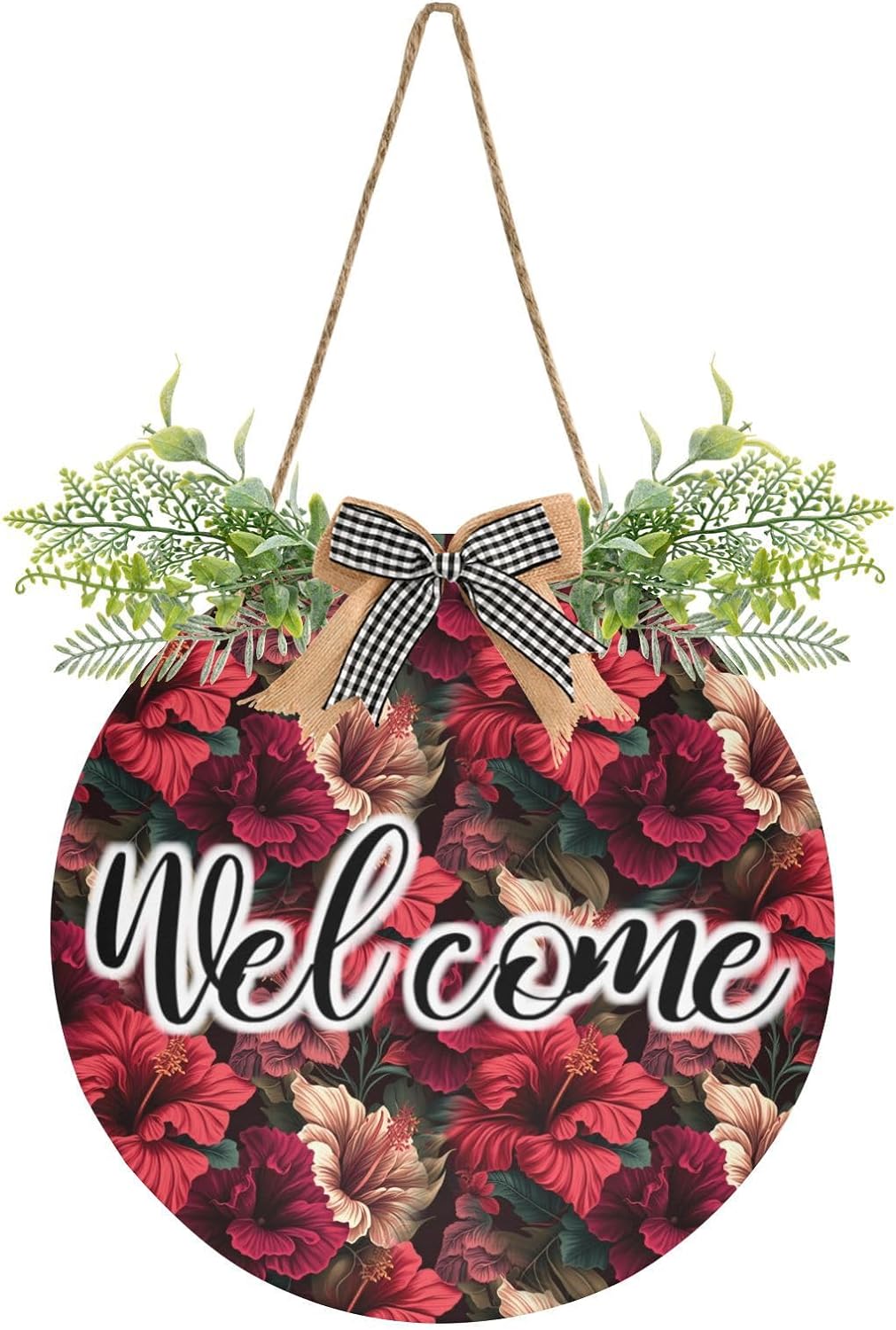 Coolnut Red Flower Front Door Round, Hanging Welcome Sign, Front Door ...