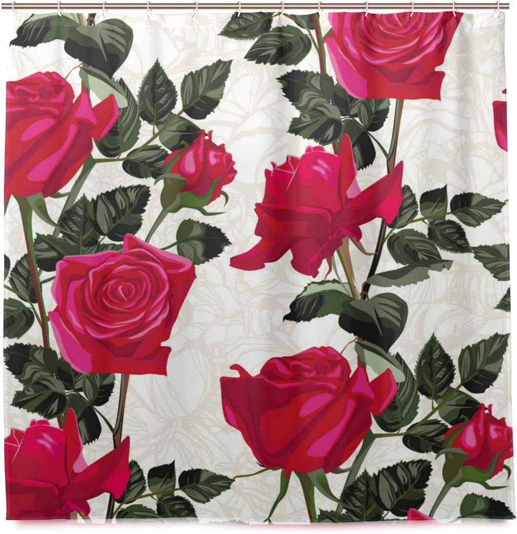 Coolnut Red Flowers Roses and Leaves Bath Shower Curtain Liners 72"x72 ...