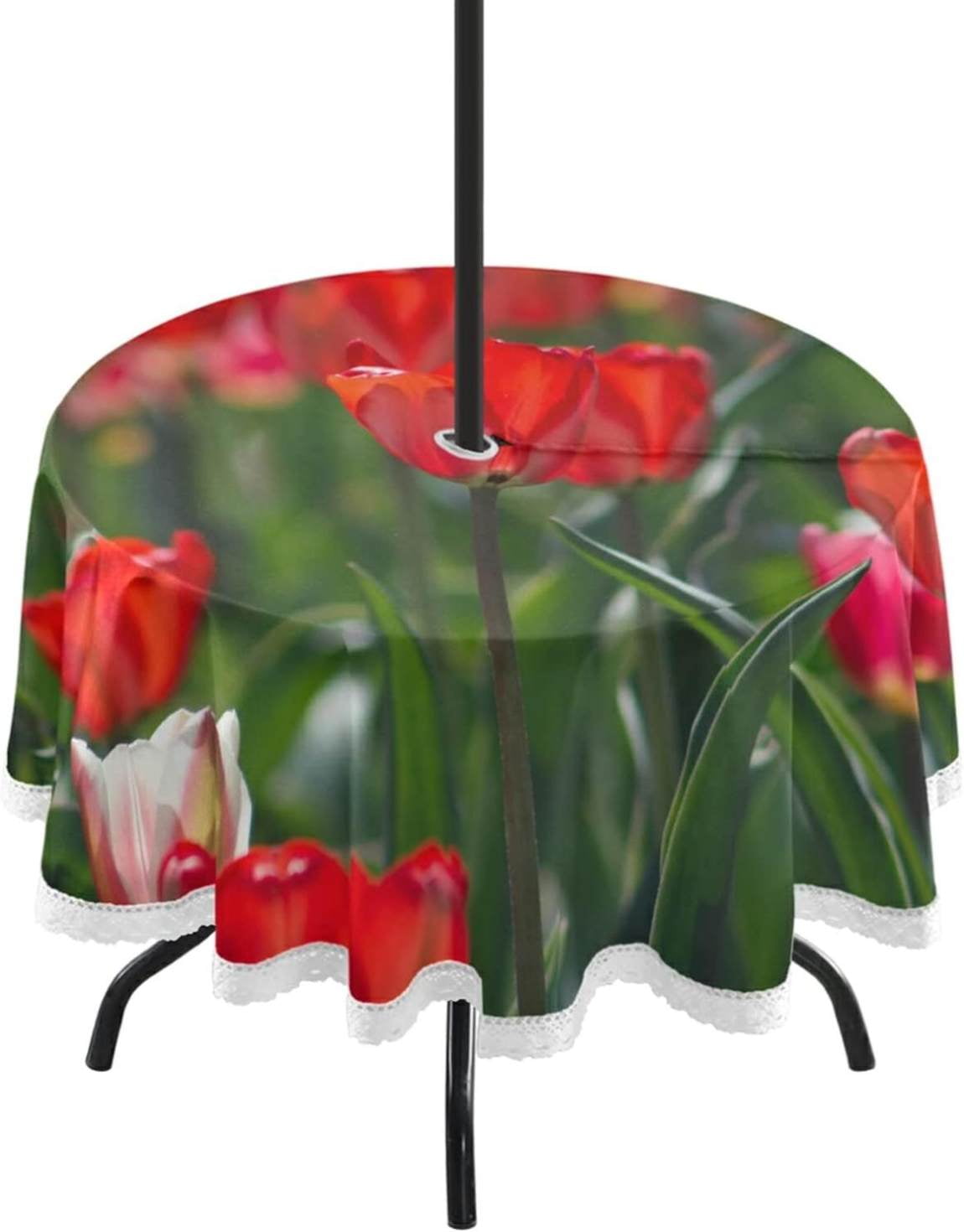 Coolnut Red Flowers View Round Tablecloth 60In,Waterproof Round Table ...