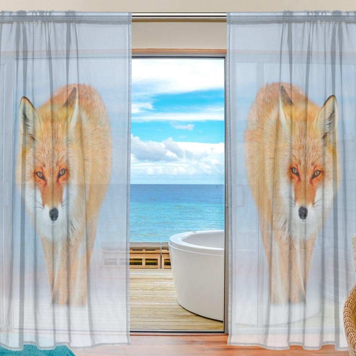 Coolnut Red Fox in Cold Winter Sheer Gauze Door Curtain Window Curtain ...