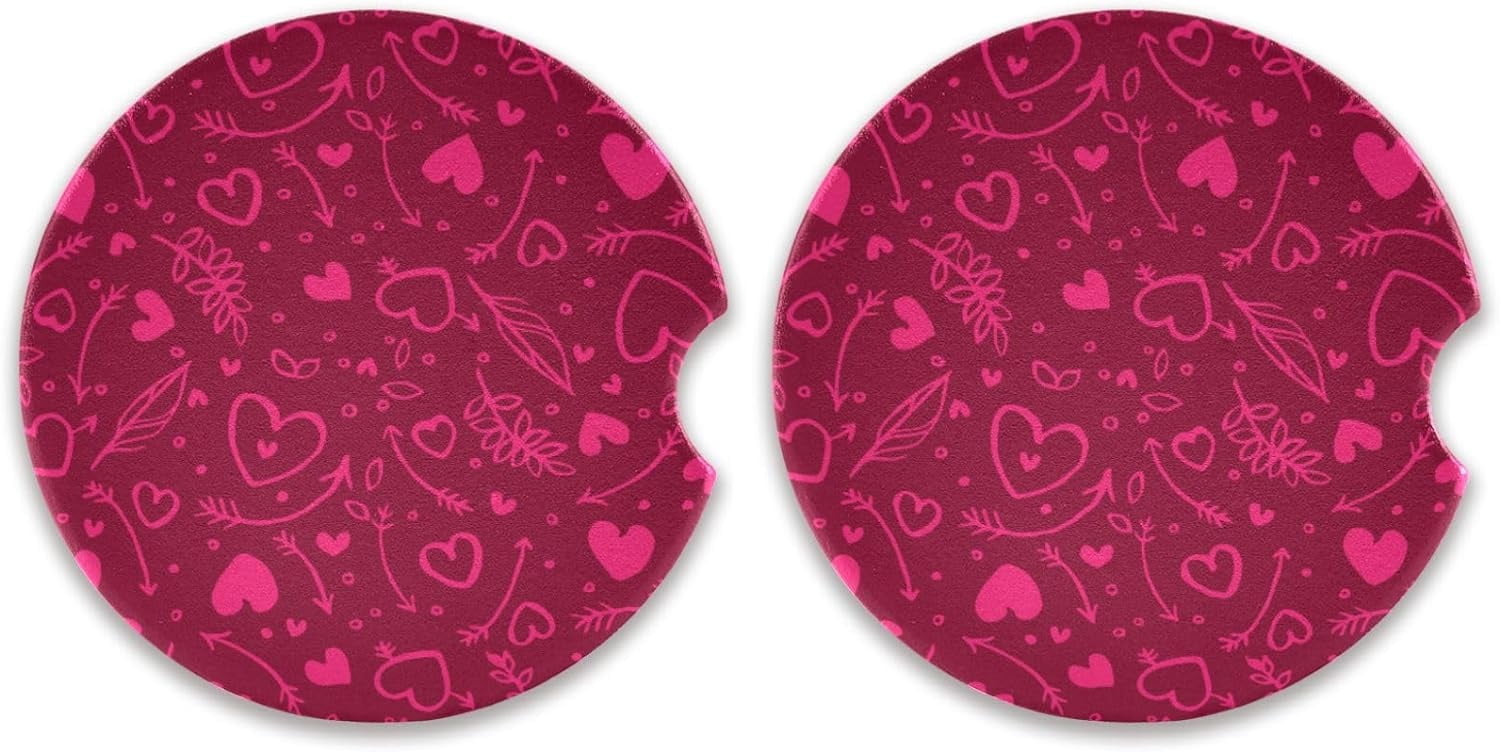 Coolnut Red Love Heart Car Coasters 2 Pack for Cup Holders, Ceramic ...