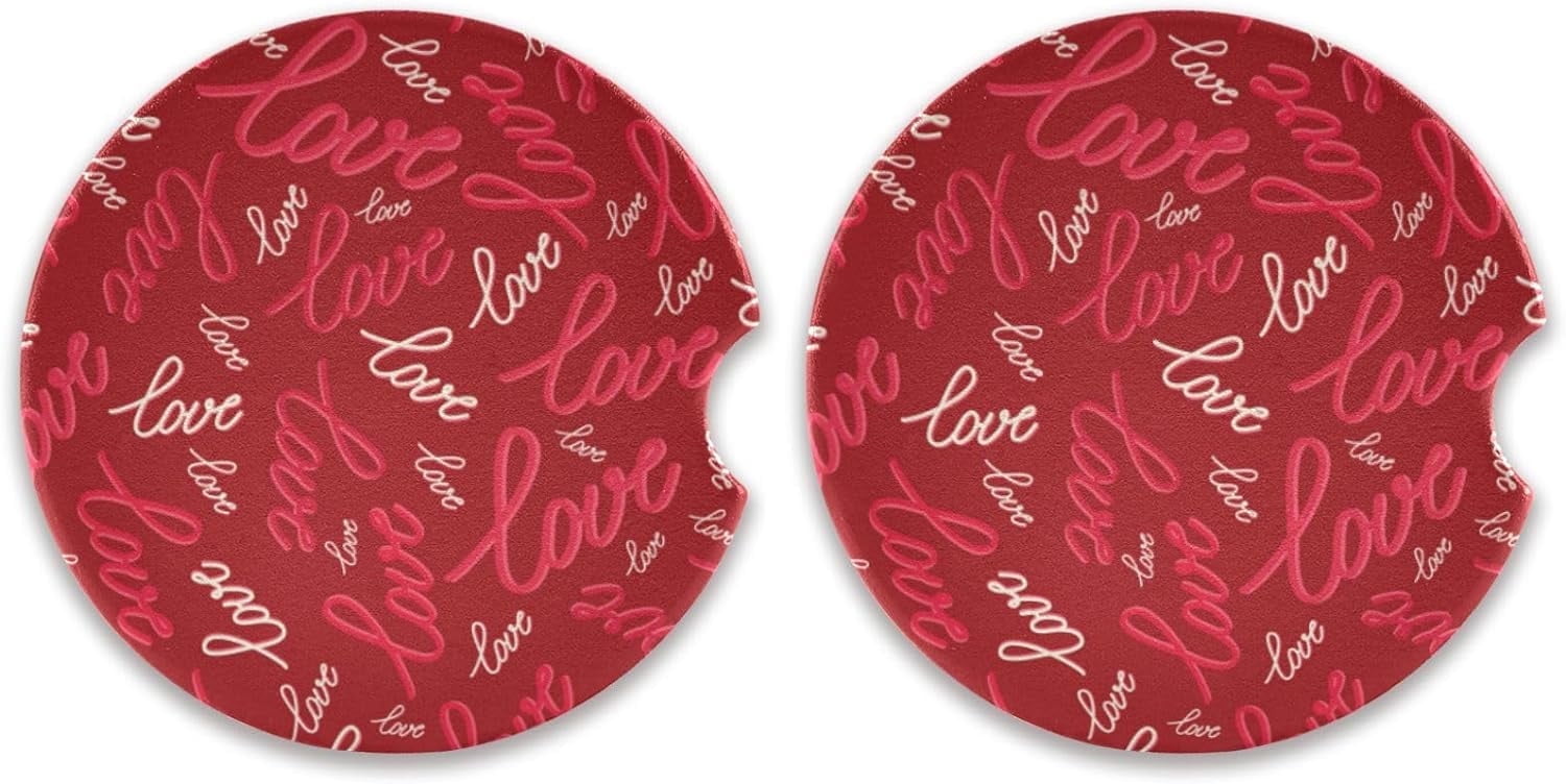 Coolnut Red Love Heart Car Coasters 2 Pack for Cup Holders, Ceramic ...