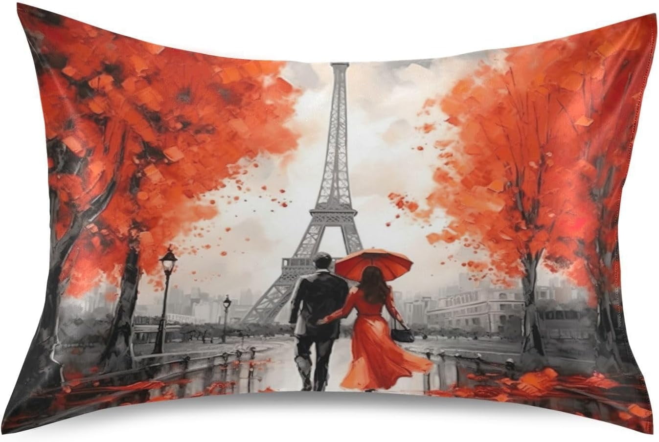 Coolnut Red Paris Street Satin Pillowcase for Hair and Skin Silk ...
