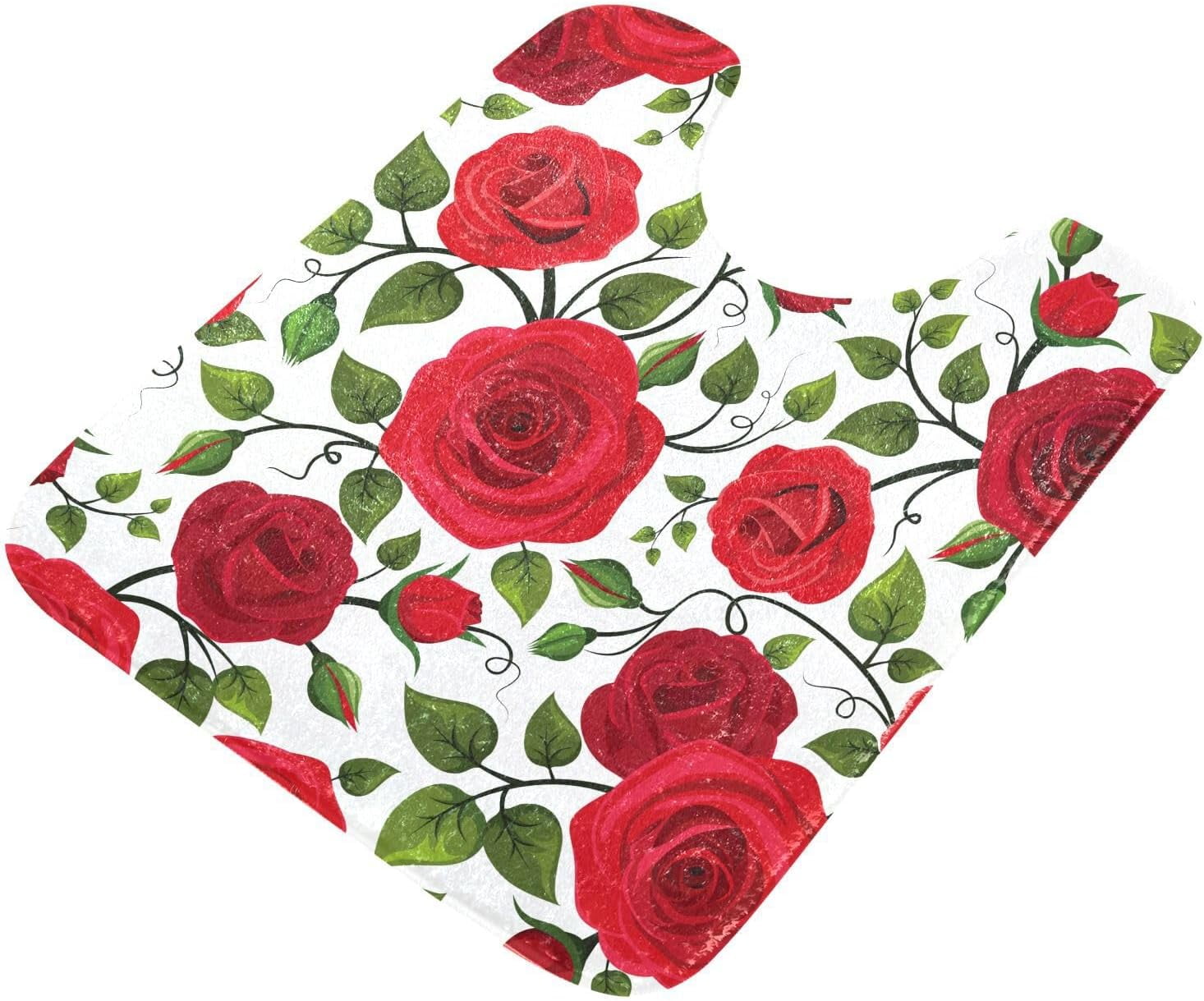 Coolnut Red Roses Flowers Floral U Shape Toilet Bath Mat for Bathroom ...