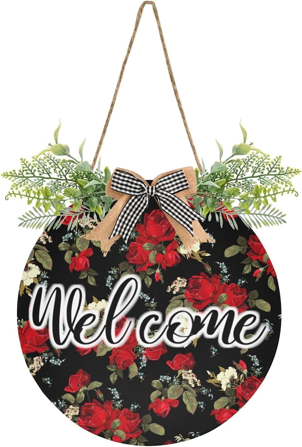 Coolnut Red Roses Front Door Round, Hanging Welcome Sign, Front Door ...