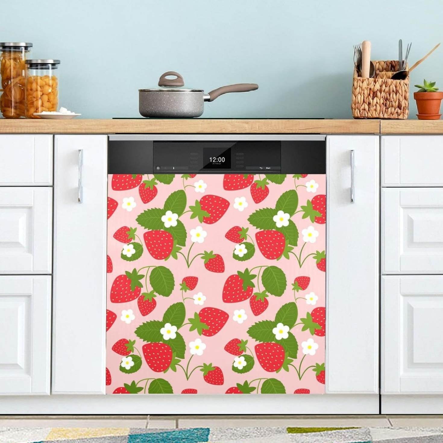 Coolnut Red Strawberry Floral Dishwasher Magnet Cover for The Front ...