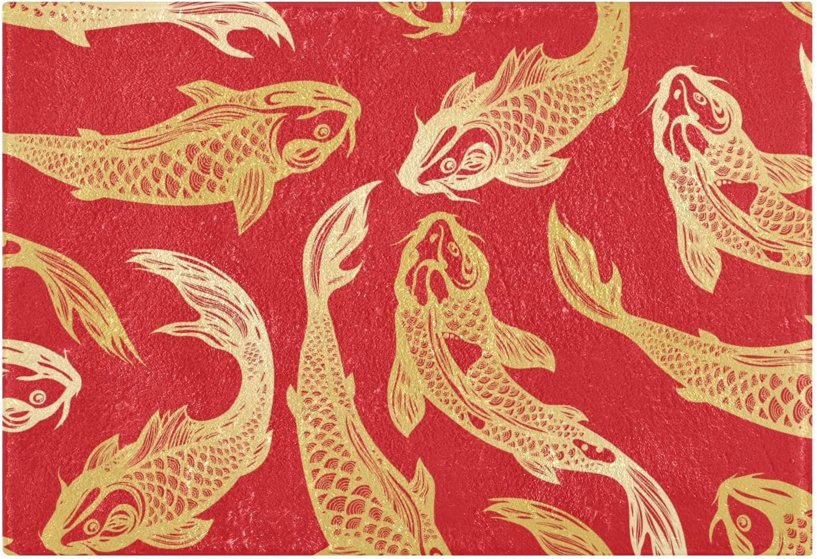 Coolnut Red Ukiyoe Fish Bathroom Rug Rectangular Bath Mat Non Slip Bath ...