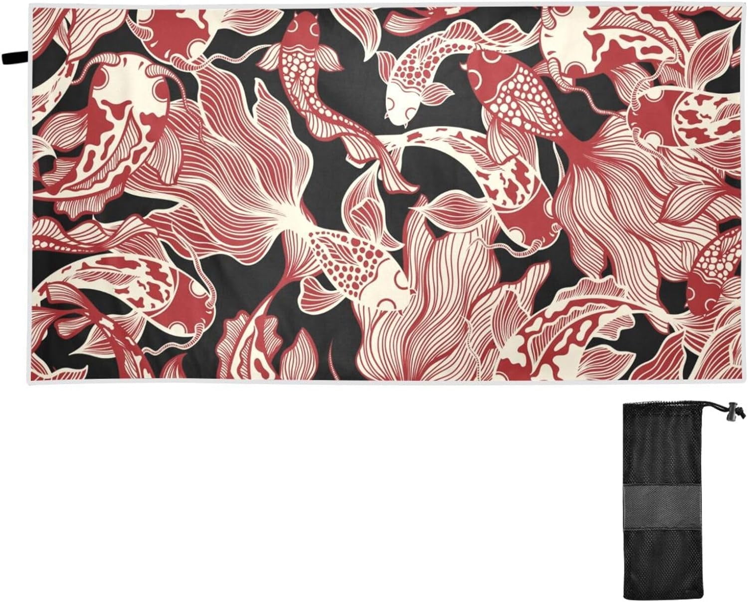 Coolnut Red Ukiyoe Fishes Beach Towel Fast Drying Camping Towels Sand ...