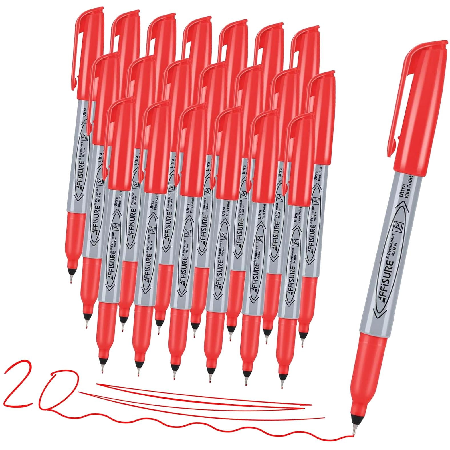 Coolnut Red Ultra-Fine Point Permanent Markers, 20-Pack, 0.4 mm ...