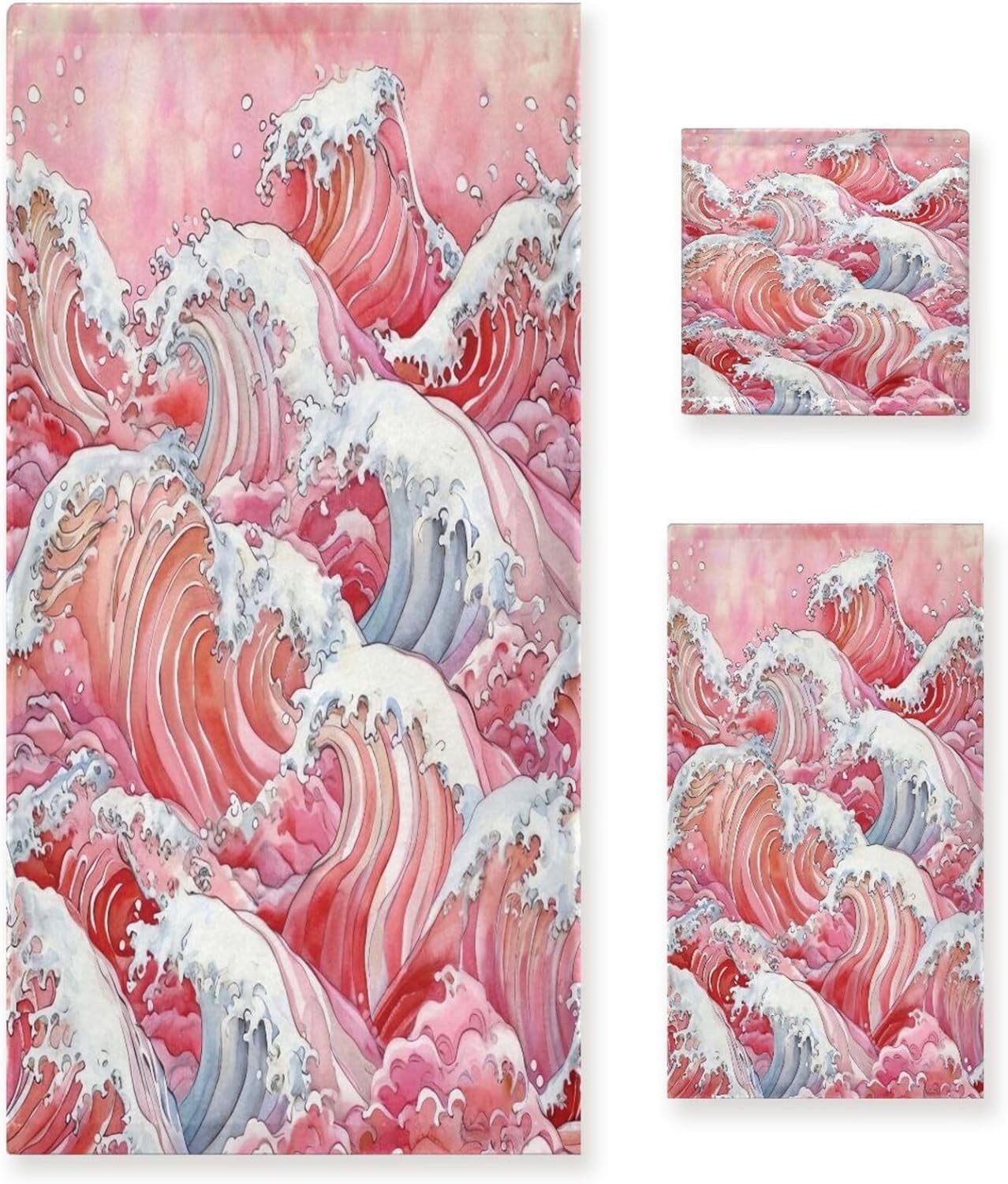 Coolnut Red Wave Bath Towels Absorbent Bath Towels Set Soft Towel Set ...