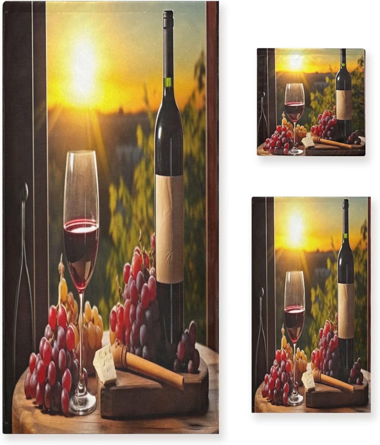 Coolnut Red Wine Bathroom Towel Set Absorbent Soft 3-Piece Bath Towel ...