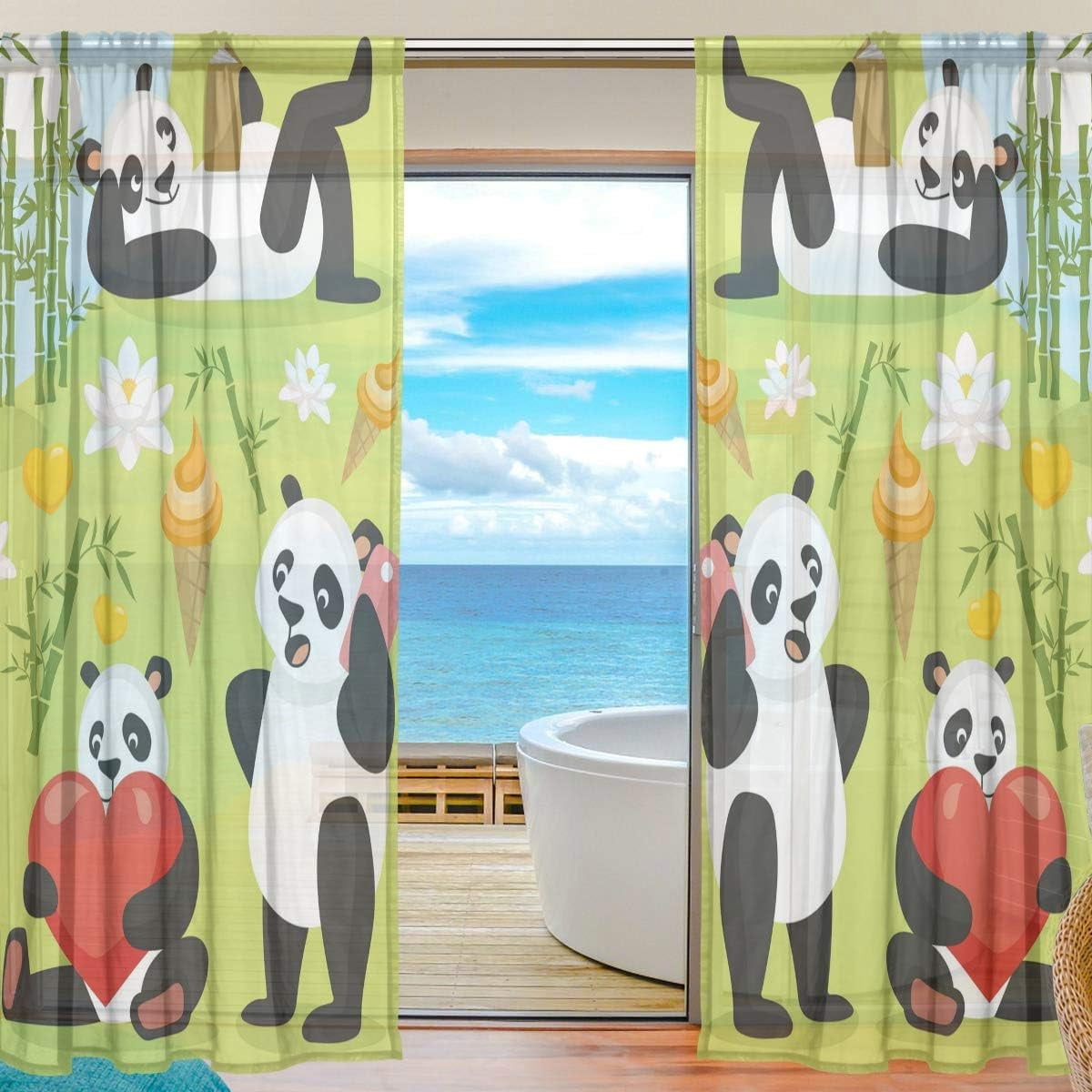 Coolnut Relaxing Panda Bears Semi Sheer Curtains Window Voile Drapes ...