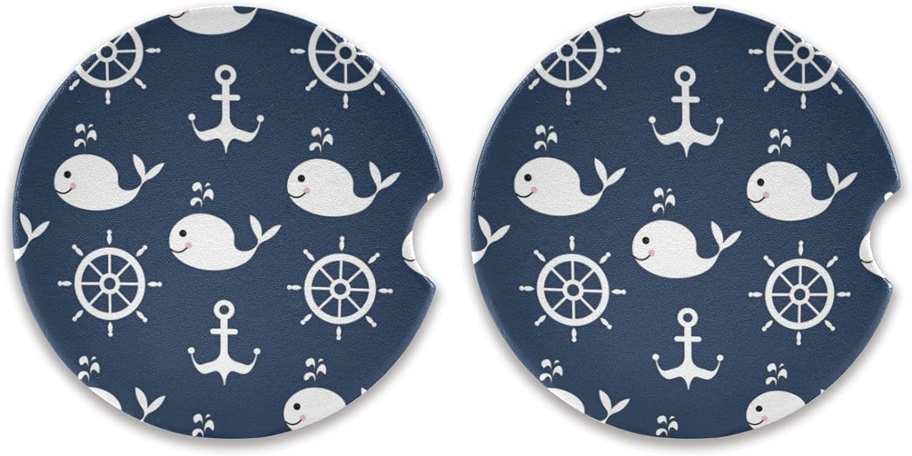 Coolnut Retro Cartoon Whale Anchor Car Coasters-2 Pack, Absorbent ...