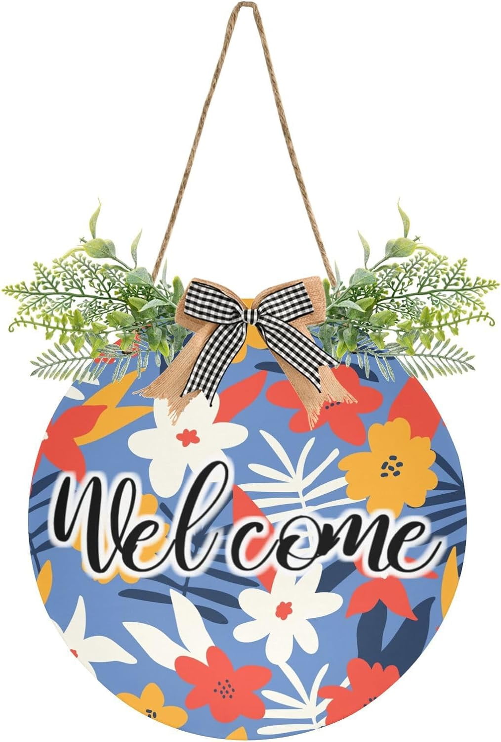 Coolnut Retro Floral Front Door Round, Hanging Welcome Sign, Front Door ...