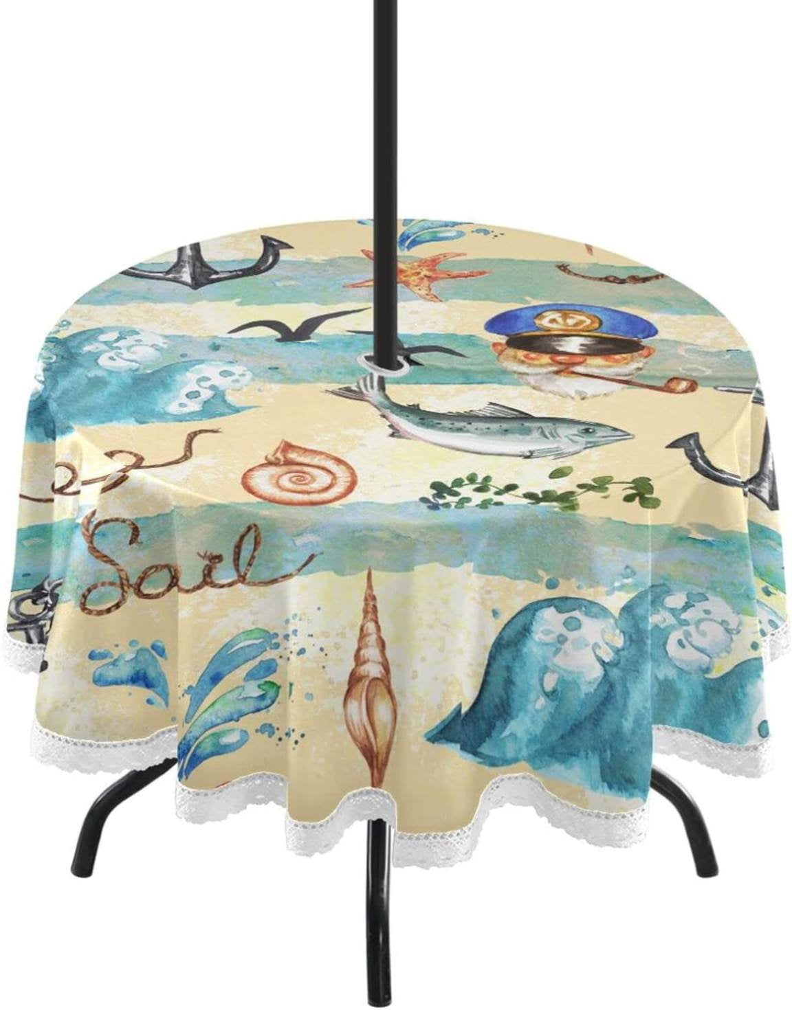 Coolnut Retro Nautical Round Table Cloth 60", Heat Resistant Table ...
