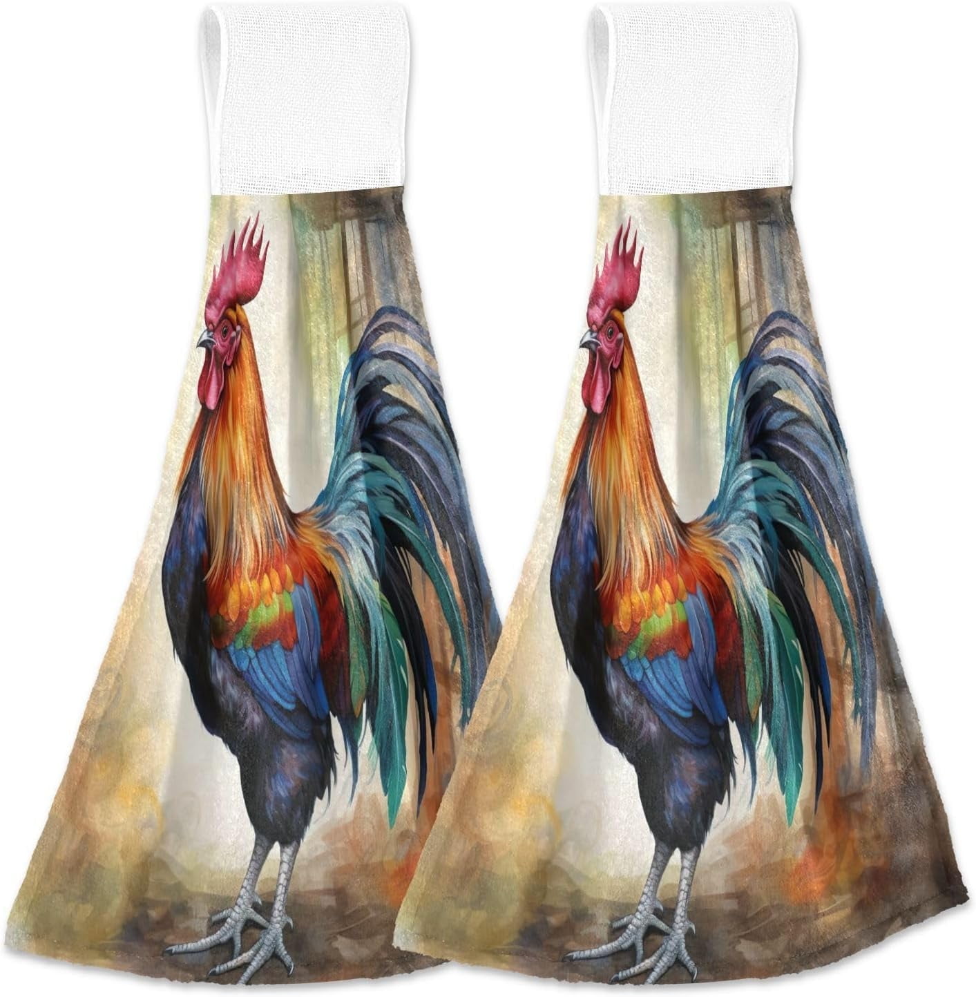 Coolnut Retro Style Farmhouse Rooster Hand Towels Set of 2 Soft ...