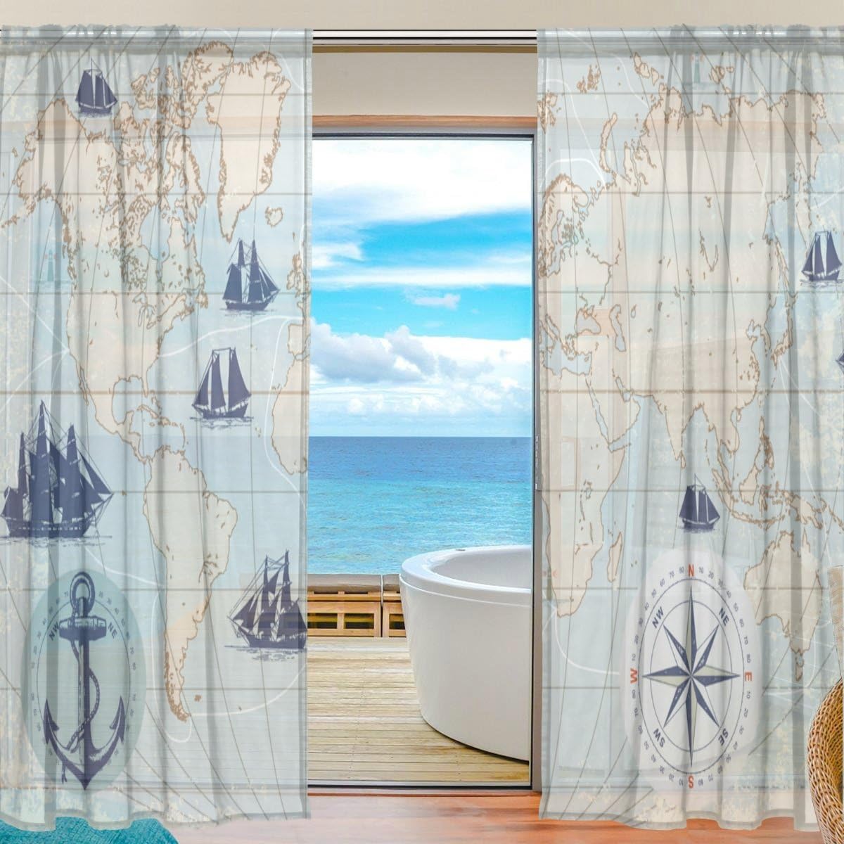 Coolnut Retro World Map Sheer Gauze Door Curtain Window Curtain Drapes ...