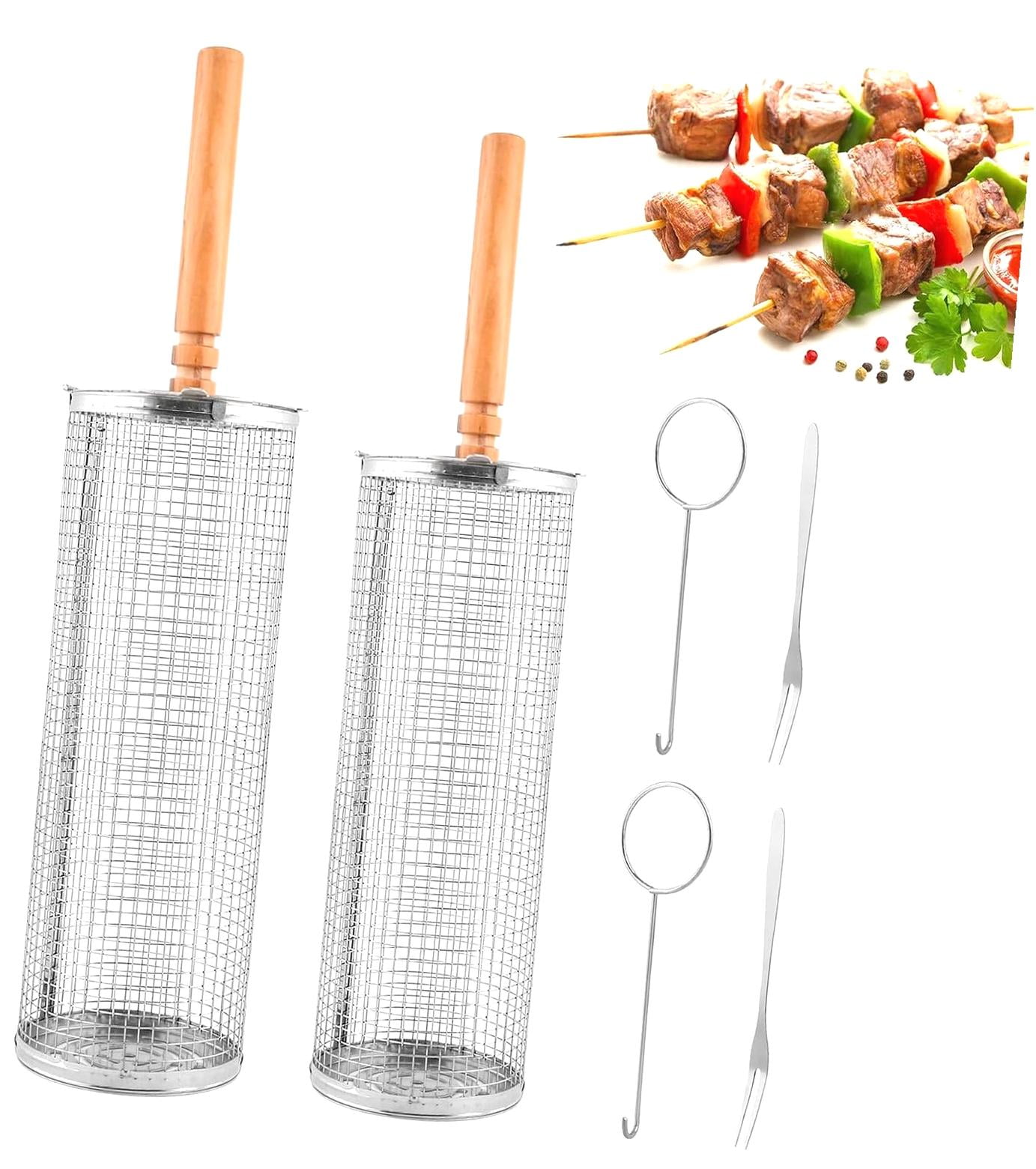 Coolnut Rolling Grilling Baskets with Handle, Stainless Steel BBQ ...