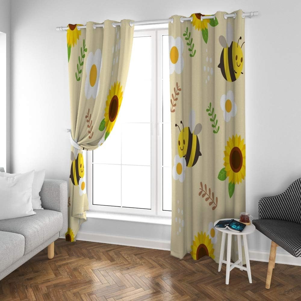 Coolnut Room Darkening Window Curtains Drapes Bee and Sunflower Thermal ...