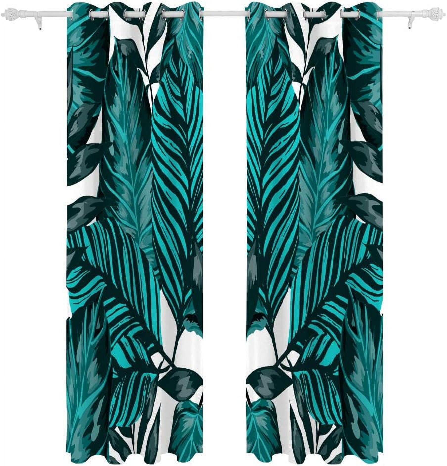 Coolnut Room Darkening Window Curtains Drapes Tropical Leaves On White ...