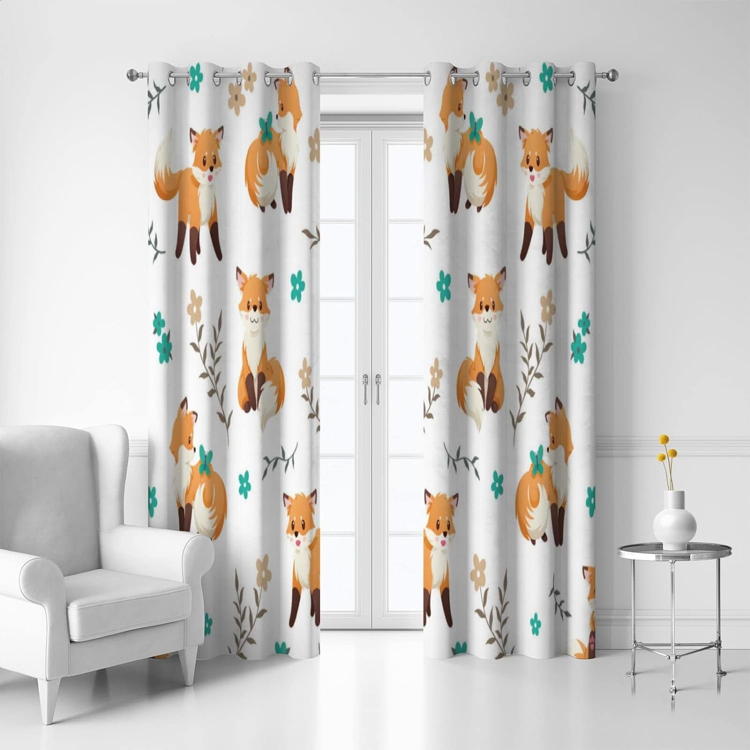 Coolnut Room Darkening Window Curtains Panels Drapes Cute Fox Butterfly ...