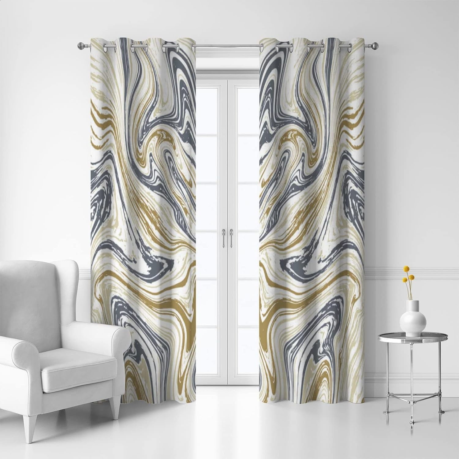Coolnut Room Darkening Window Curtains Panels Drapes Marble Ink Texture ...