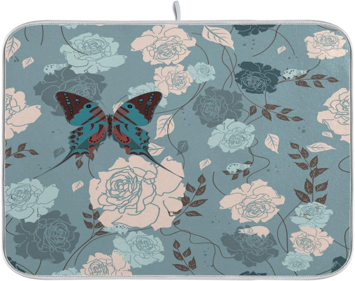 Coolnut Rose & Butterfly Kitchen Dish Drying Mat, 16'' x 18'' Super ...