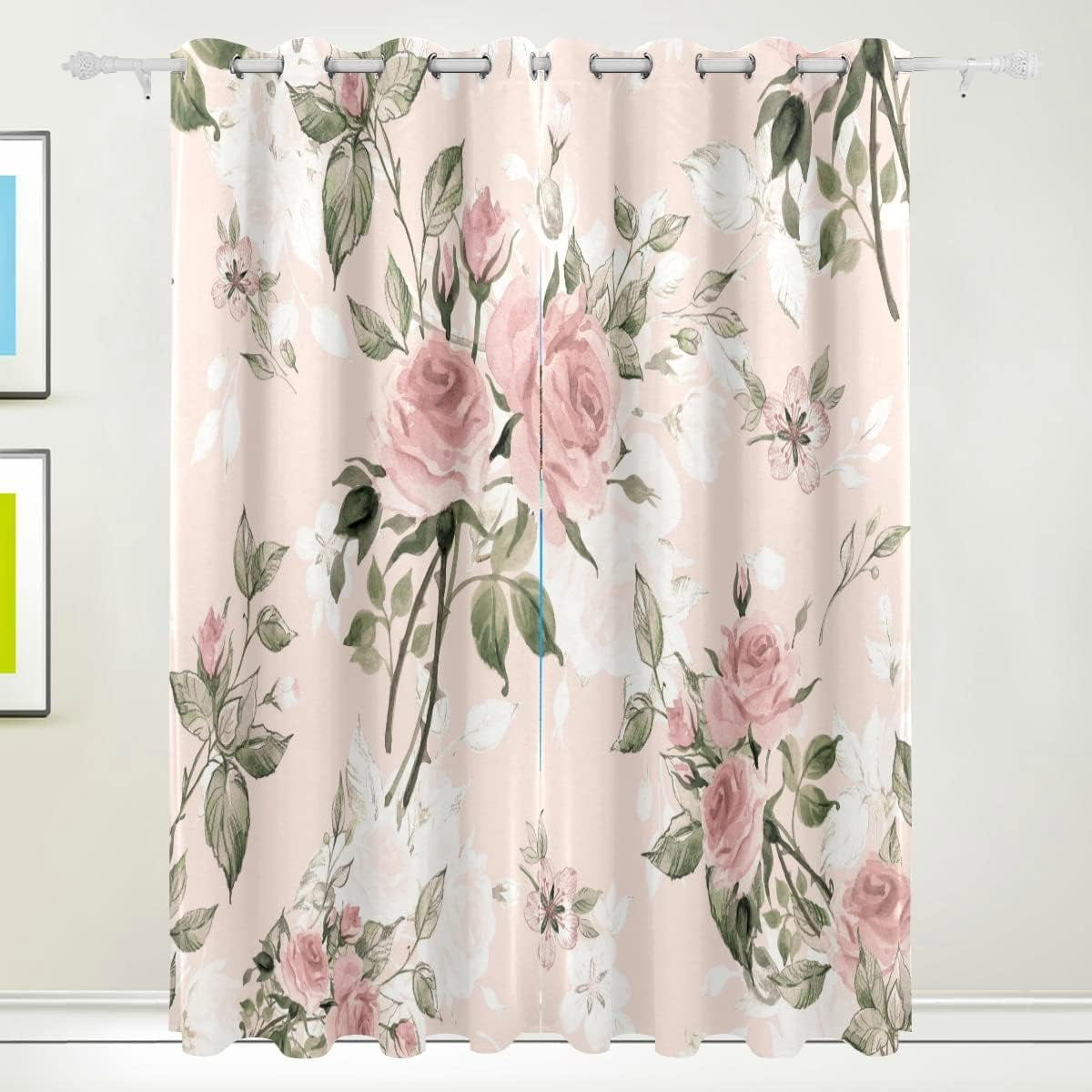 Coolnut Rose Floral Blackout Curtain for Bedroom, 2 Panels Thermal ...