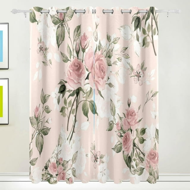 Coolnut Rose Floral Blackout Curtain for Bedroom, 2 Panels Thermal ...