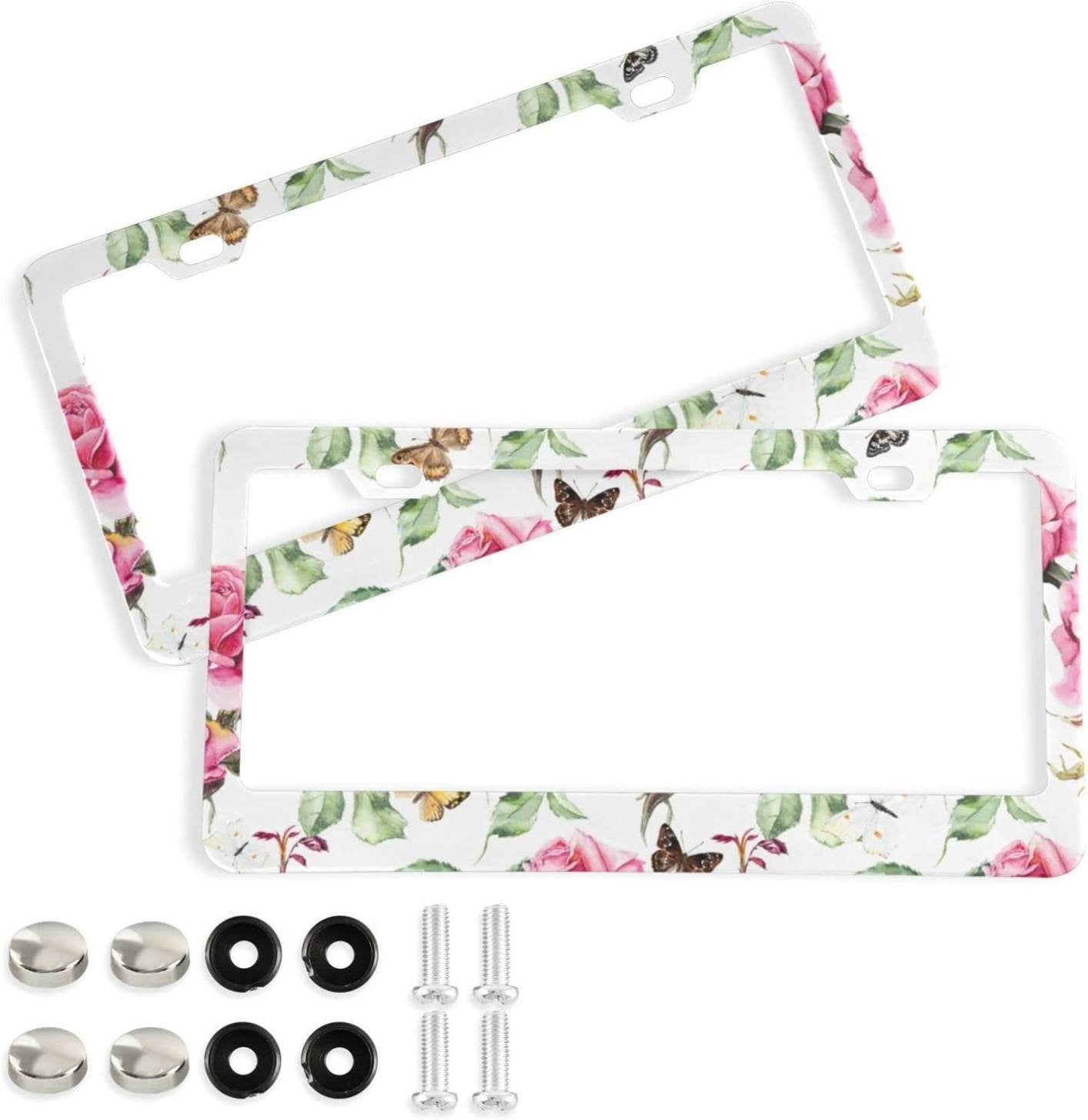 Coolnut Rose Flower License Plate Frames 2pcs, Aluminum Universal Car ...