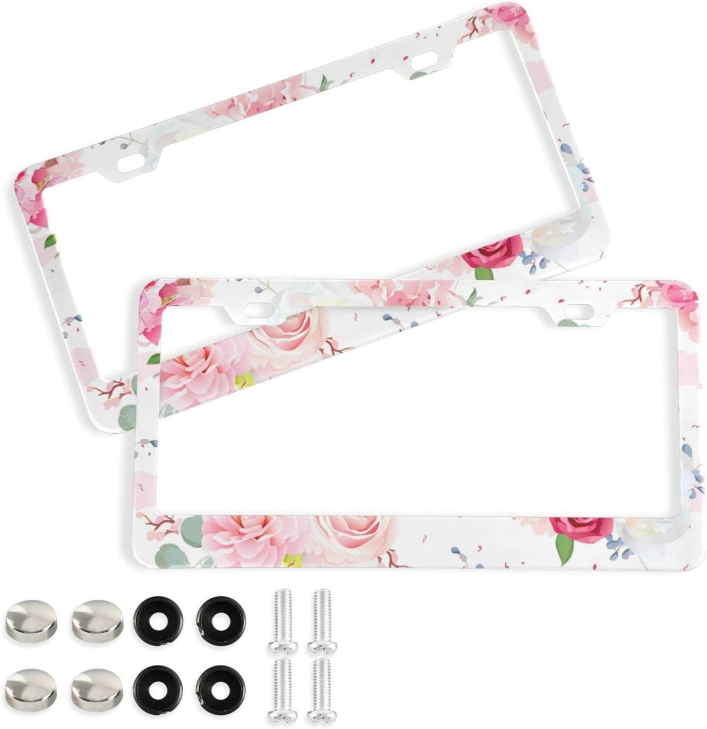 Coolnut Rose Flower License Plate Frames 2pcs, Aluminum Universal Car ...