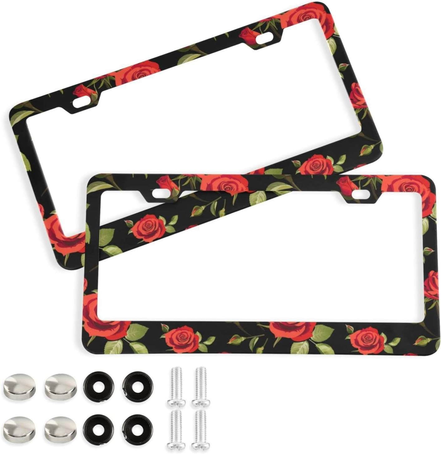 Coolnut Rose Flower License Plate Frames 2pcs, Aluminum Universal Car ...