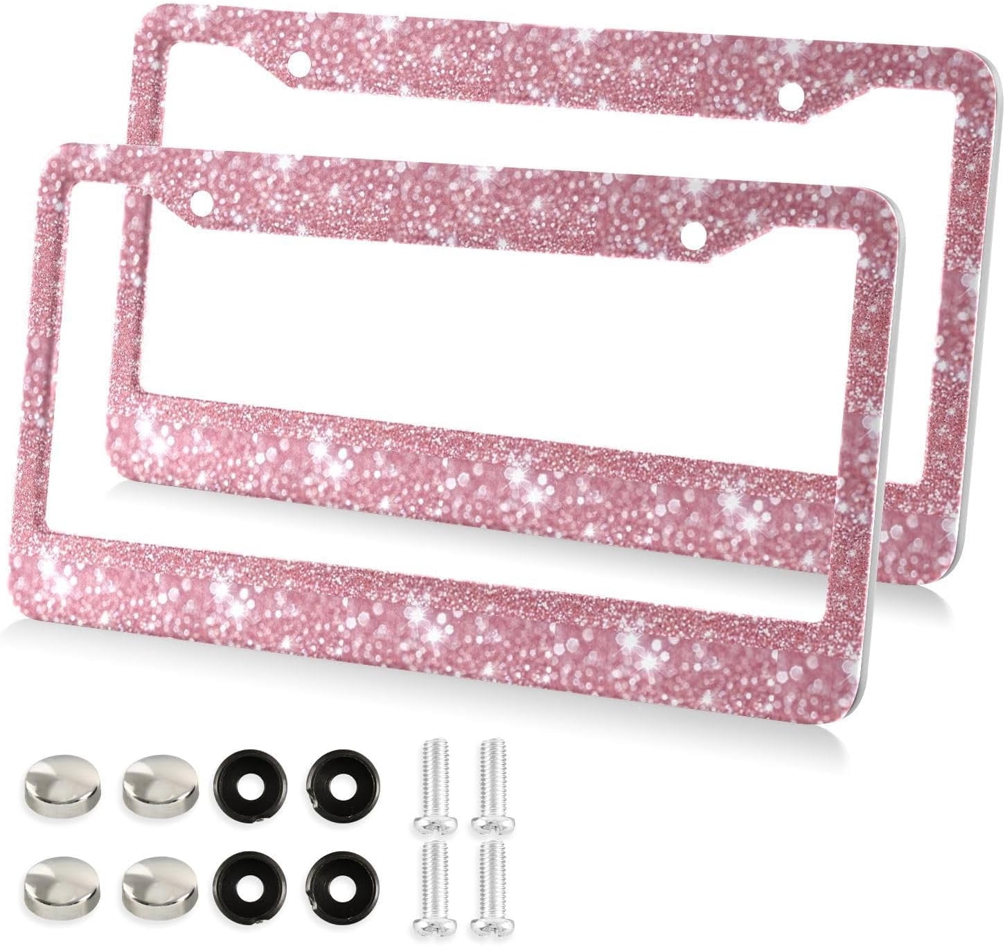 Coolnut Rose Gold Glitter License Plate Frames 2 Packs,License Plate ...