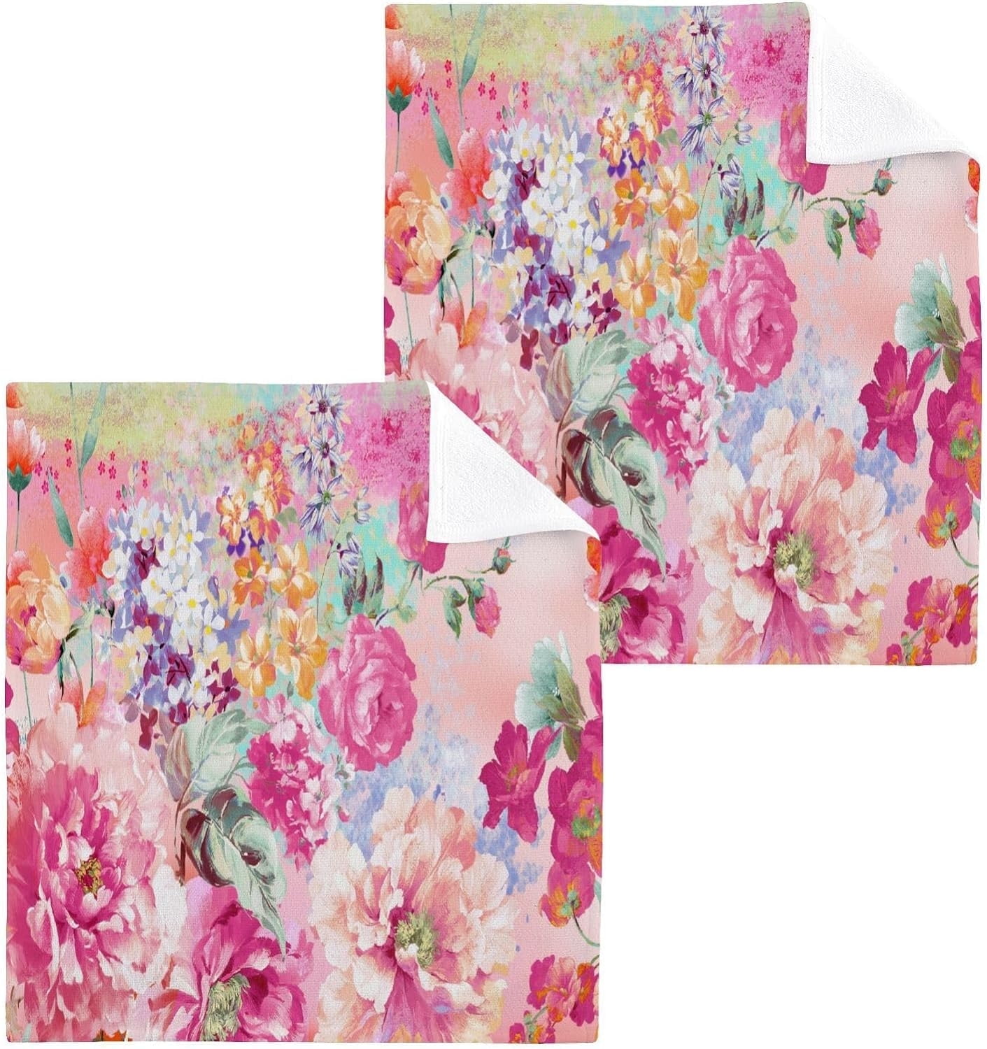 Coolnut Rose Peony Flower Wash Cloth Set of 4, 12 x 12 Inch Cotton Baby ...