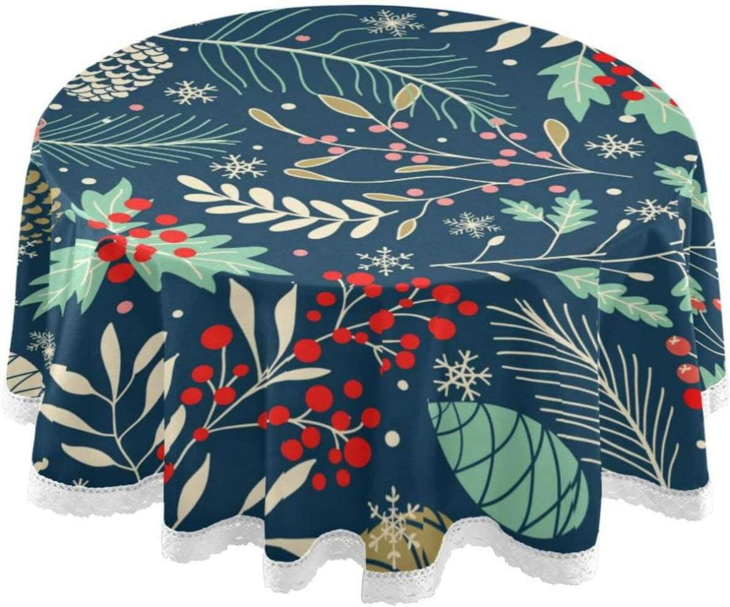 Coolnut Round Tablecloth 60", Christmas Pine Leaves Table Cover, Water ...