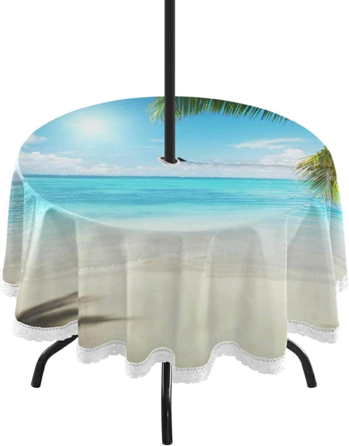 Coolnut Round Tablecloth 60In,Summer Beach Coconut Tree Waterproof ...