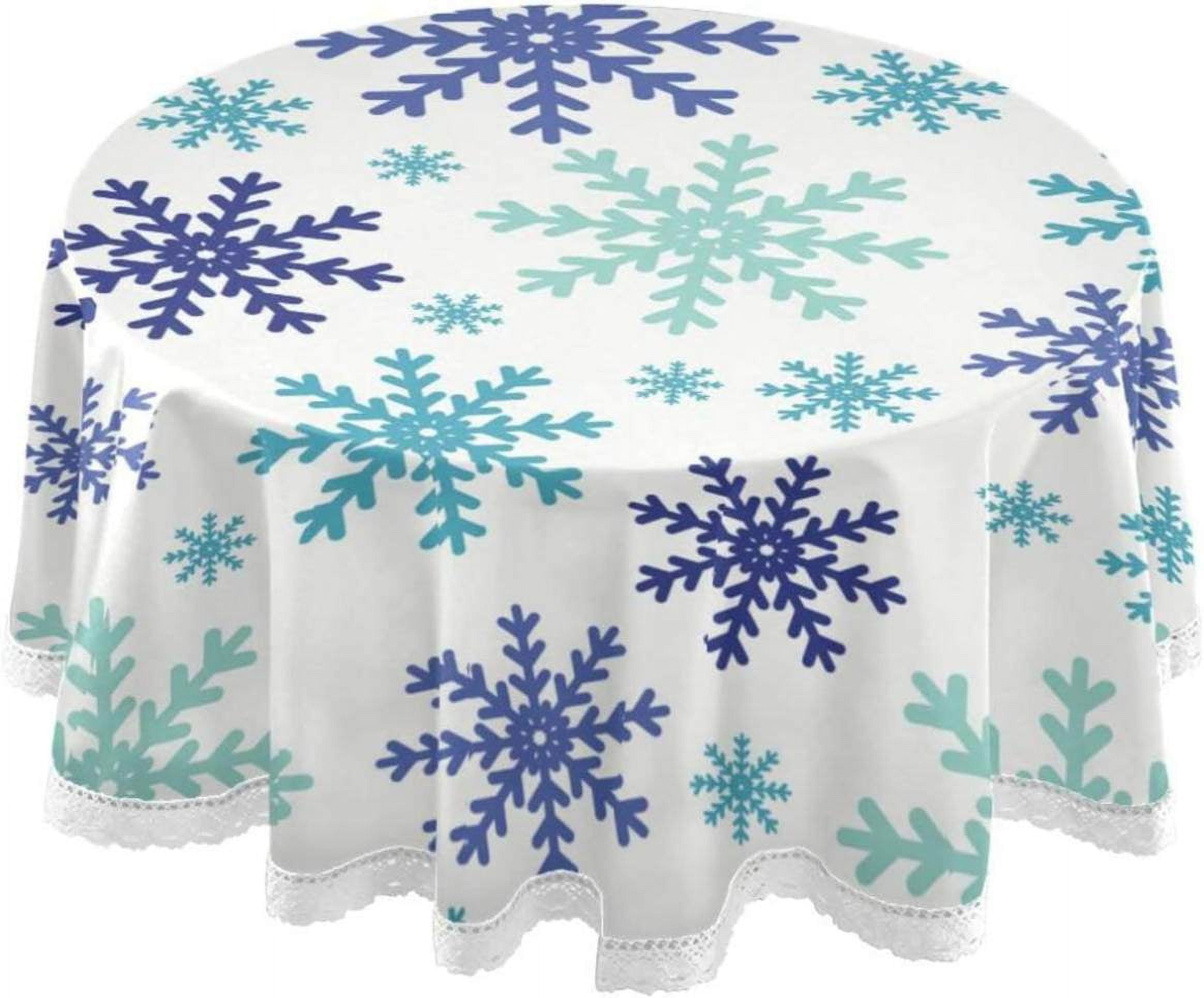 Coolnut Round Tablecloth 60In,White Christmas Snowflakes Table Cover ...